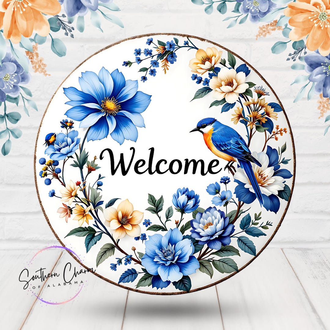 Bluebird Welcome Wreath Sign, Spring Floral Garden Decor - Etsy