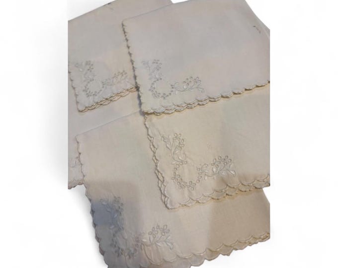 H Monogram Hanky Vintage White Linen Handkerchief With Madeira Applique ...