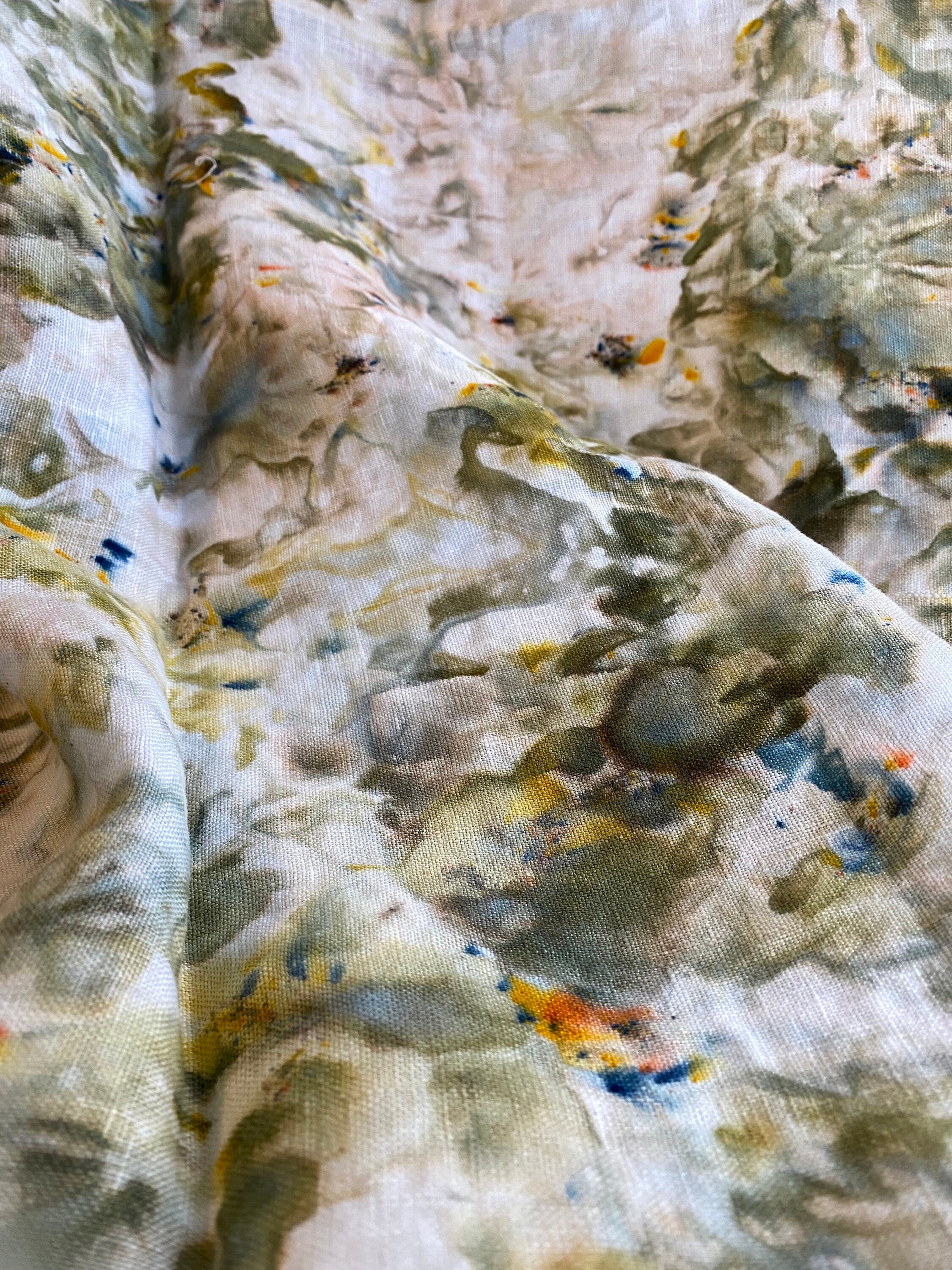 100% Linen Fabric Sage by the Meter Hand Dyed Green Blue Delicate ...