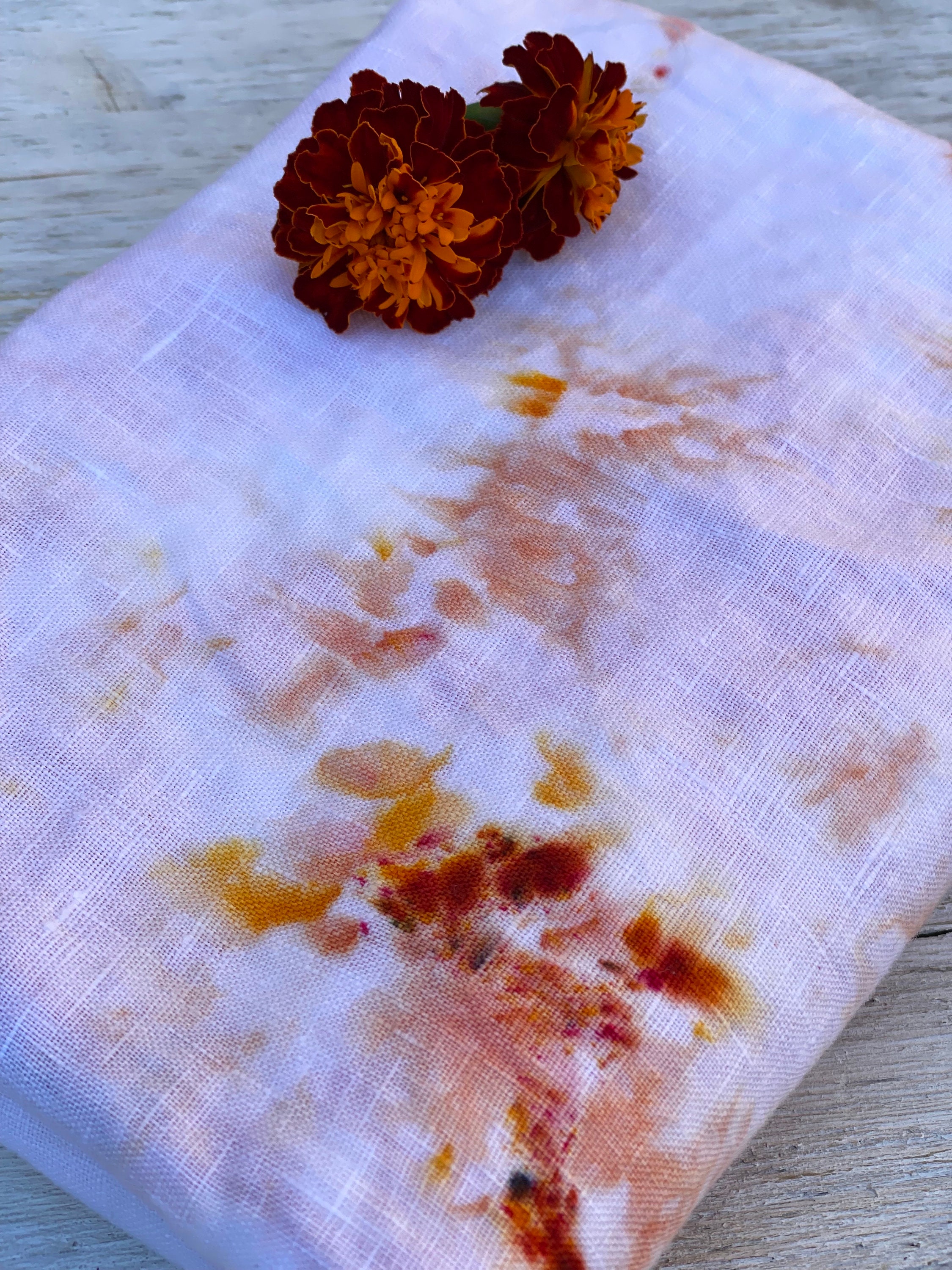 100% Linen Fabric Marigold by the Meter Hand Dyed Orange and Red ...