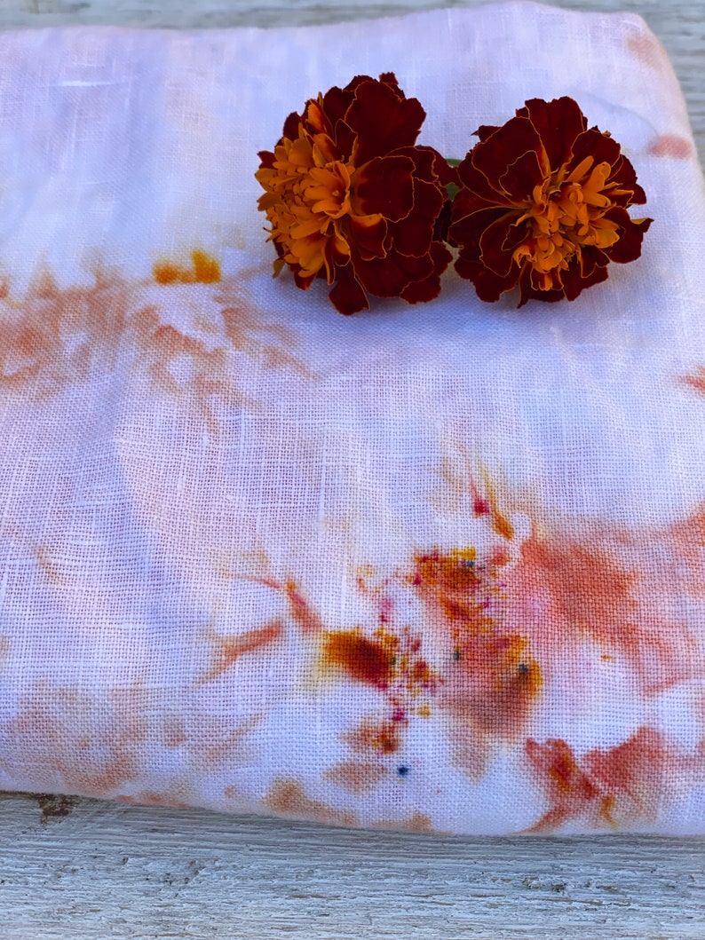 100% Linen Fabric Marigold by the Meter Hand Dyed Orange and Red ...