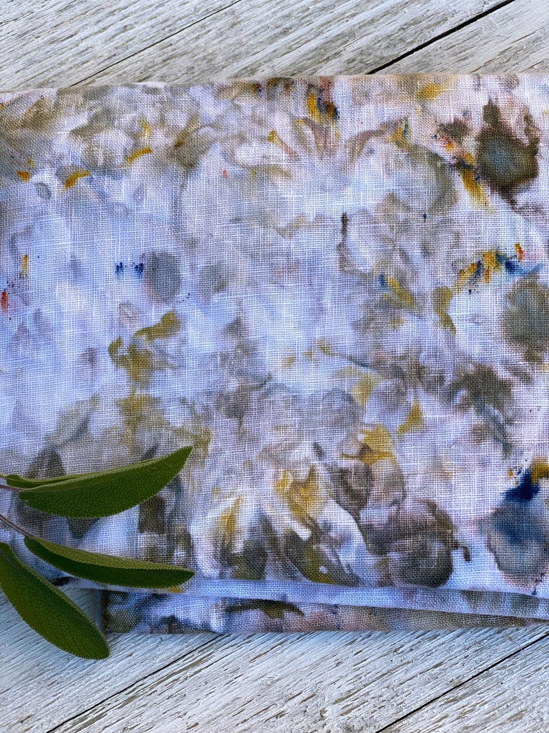 100% Linen Fabric | Sage | by the Meter | Hand Dyed | Green Blue ...