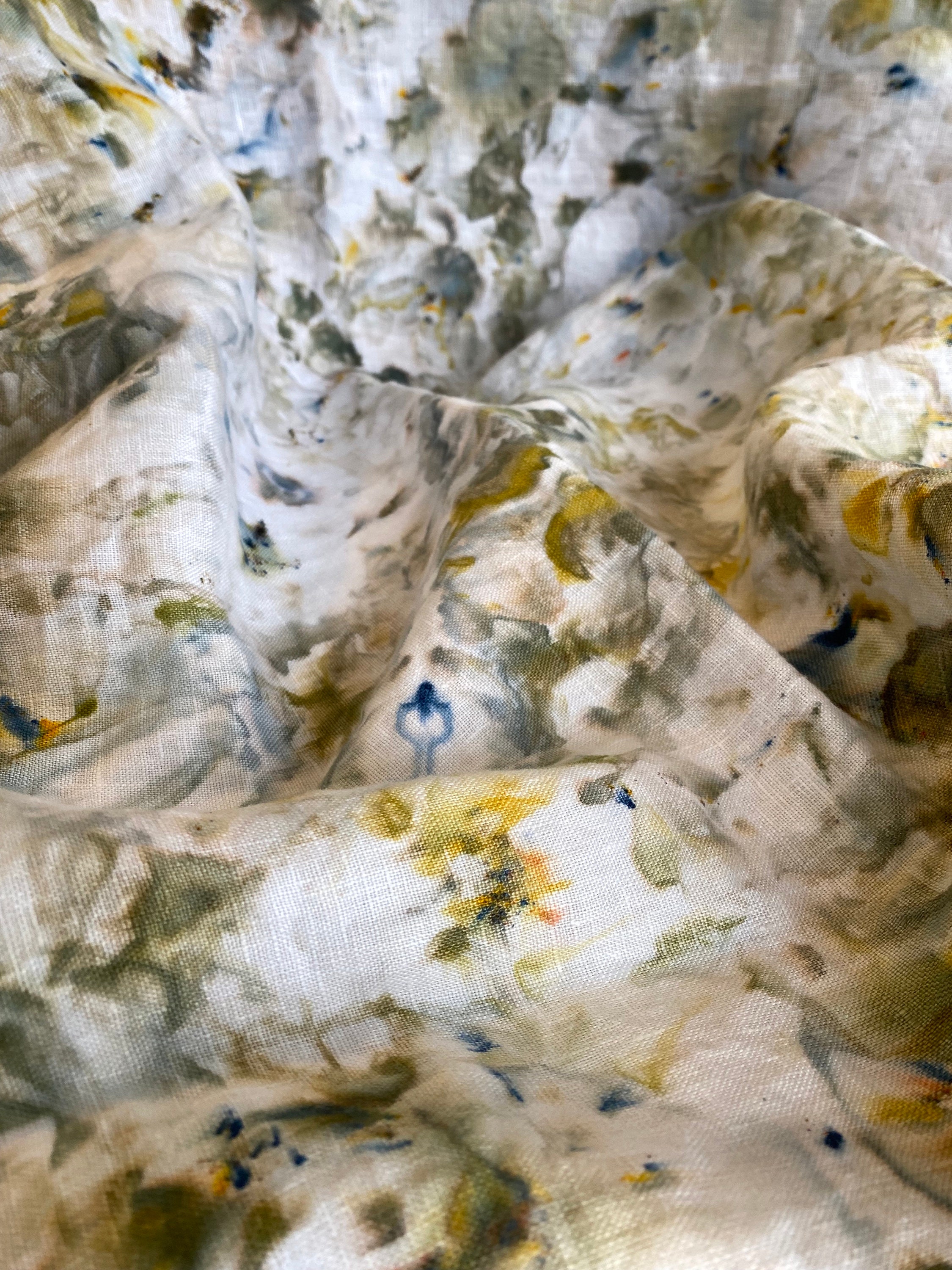100% Linen Fabric Sage by the Meter Hand Dyed Green Blue Delicate ...