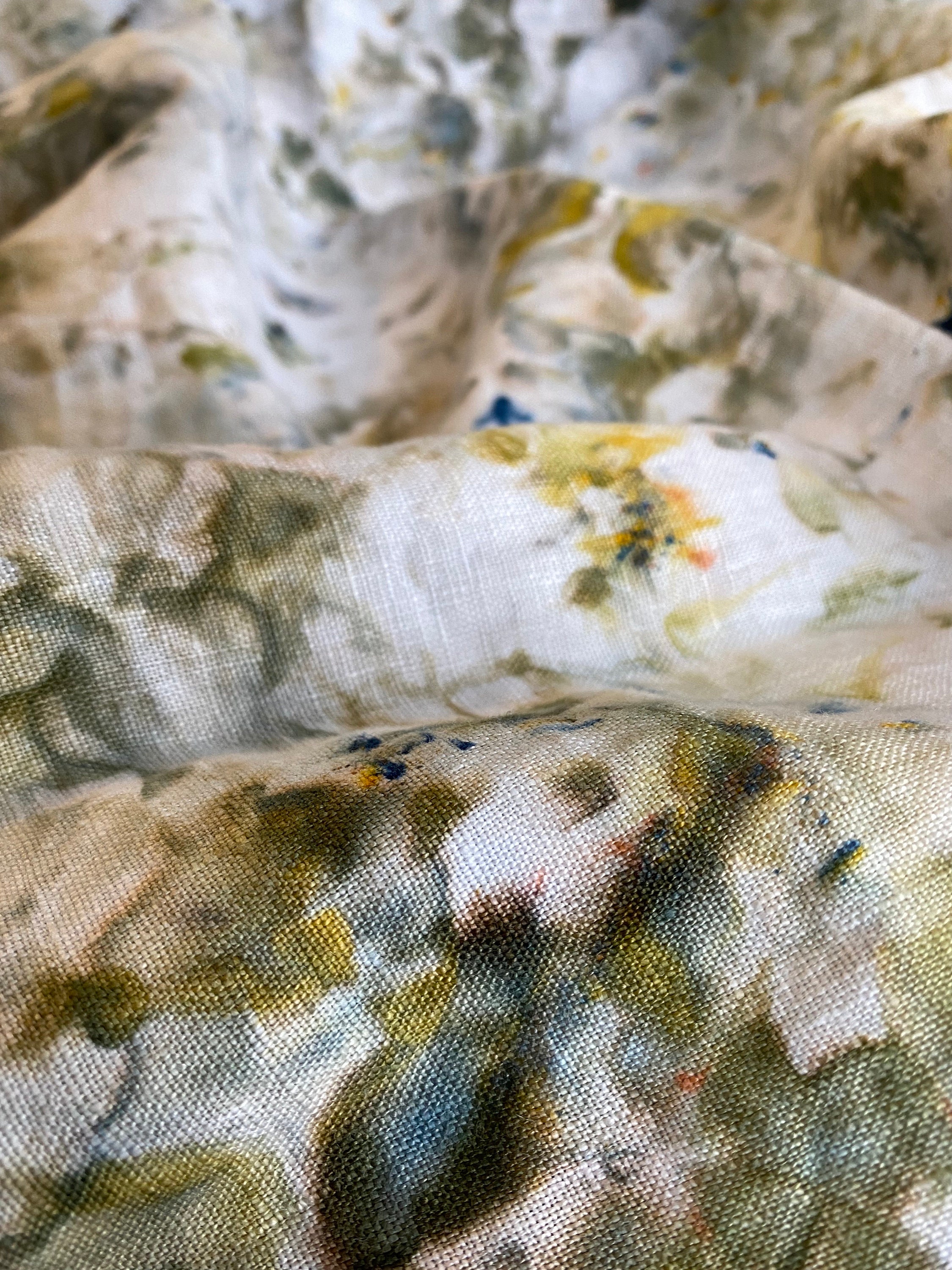 100% Linen Fabric Sage by the Meter Hand Dyed Green Blue Delicate ...