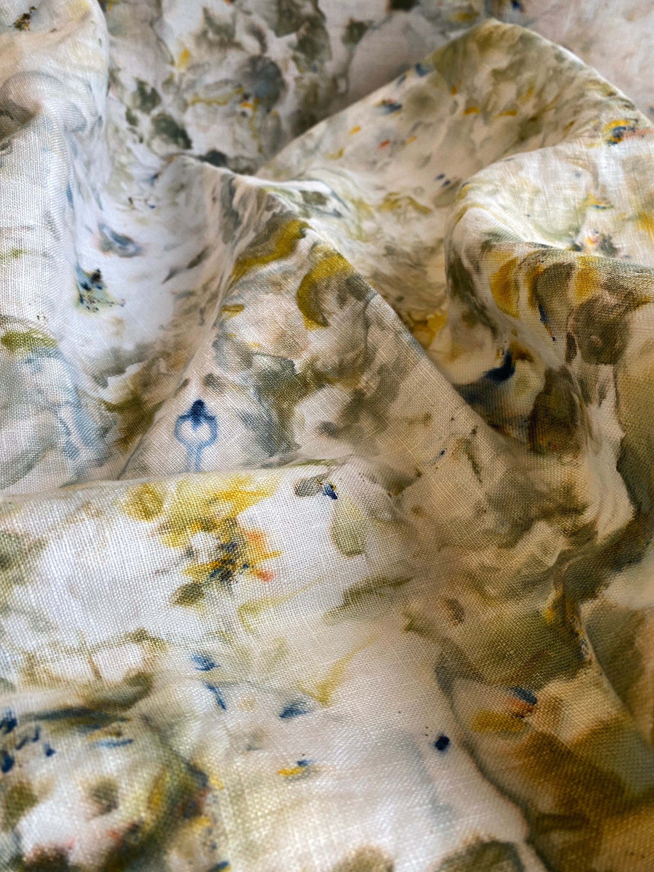 100% Linen Fabric | Sage | by the Meter | Hand Dyed | Green Blue ...