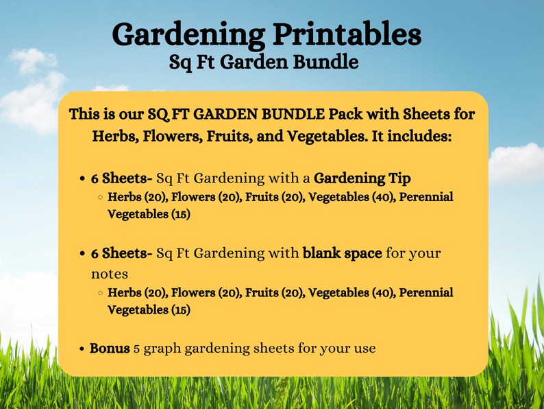 Gardening Printables- Sq Ft Gardening Bundle (flowers, Fruits, Herbs ...