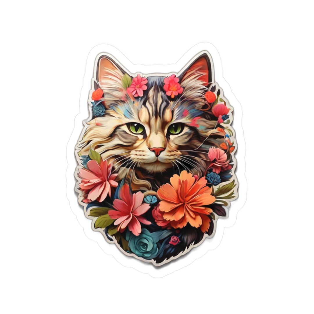 Cat Flower Power Sticker, Cat Lover, Cat Mom, Kitty, Flowers, Laptop ...