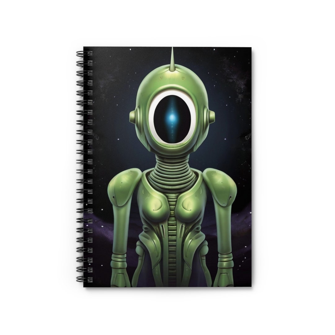 Green Alien Spiral Notebook, Space, One Eyed, Cosmos, Adventure, NASA ...