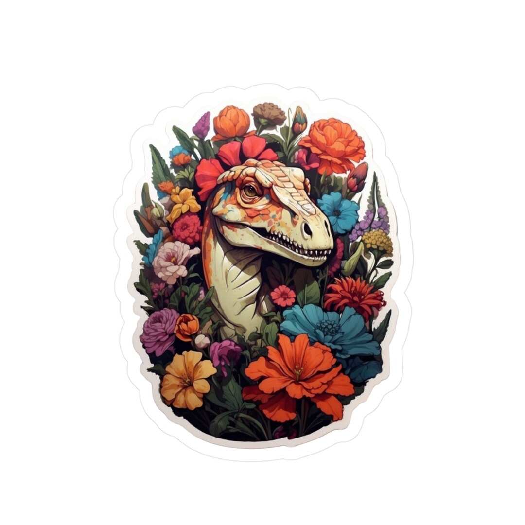 Dinosaur Flowers Sticker, Raptor, T-rex, Floral, Stickers for Kid's ...