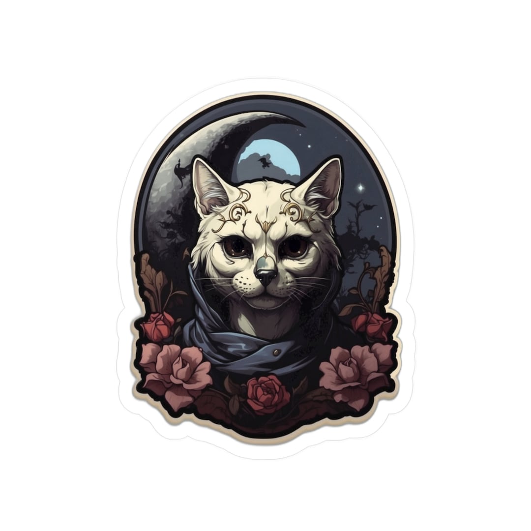 Cat Reaper Sticker, Cat Skull, Grim Reaper, Death, Crescent Moon, Skull ...