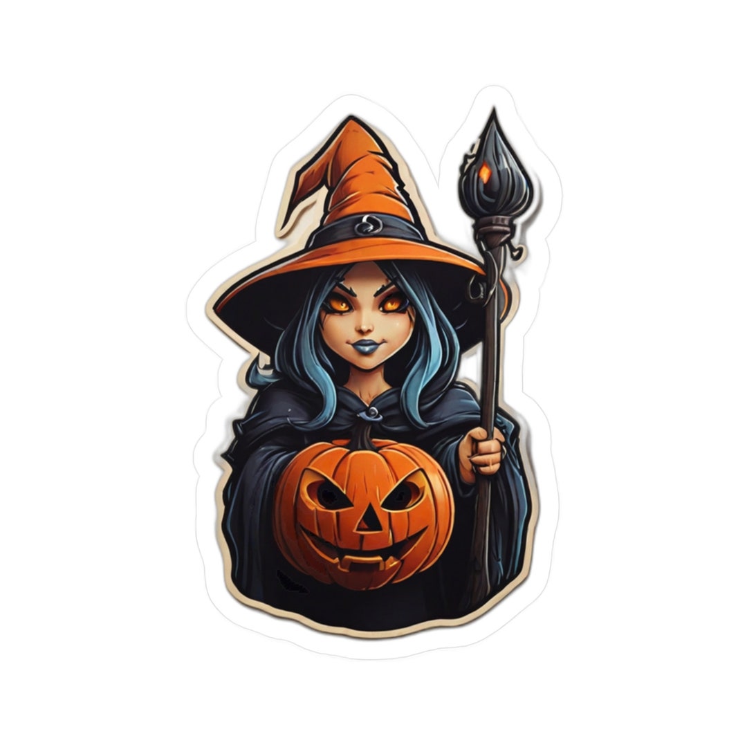 Pumpkin Witch Sticker, Jack-o-lantern, Spooky, Witch's Broom, Brew ...