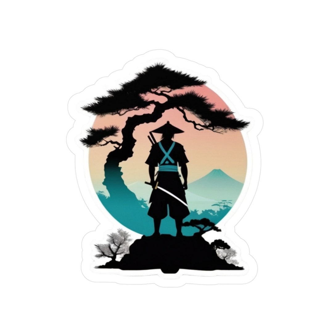 Samurai Silhouette Sticker, Bonsai, Tree, Kutsune, Mountains, Shadows ...