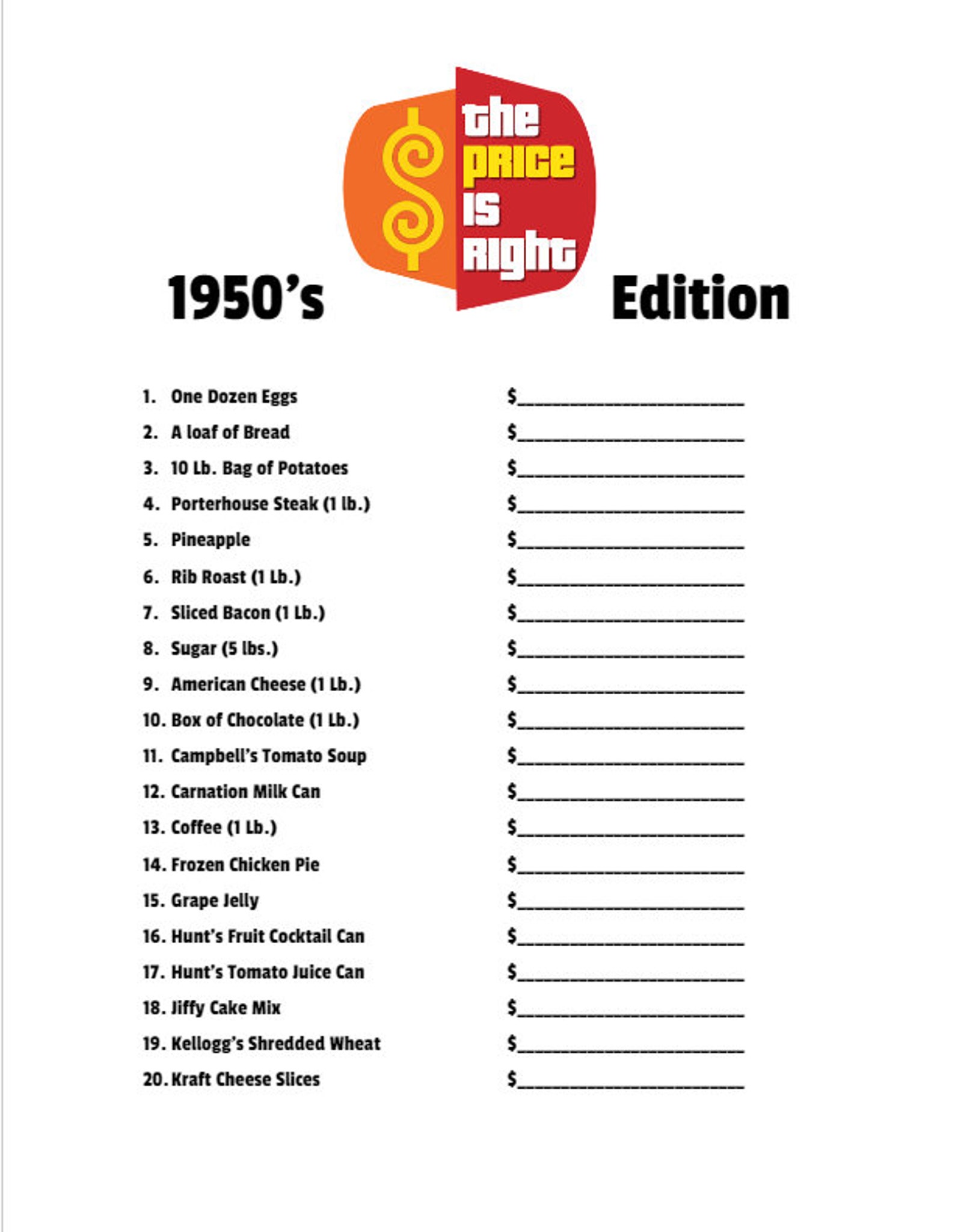 The Price is Right Powerpoint and Work Sheet - Etsy