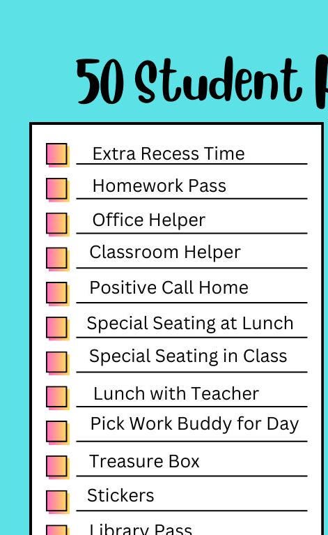50 Student Reward Ideas - Etsy