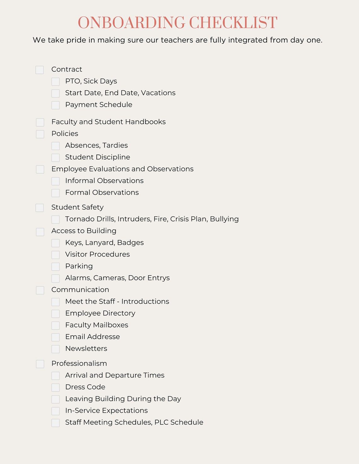 New Teacher Onboarding Checklist for School Administrators - Etsy