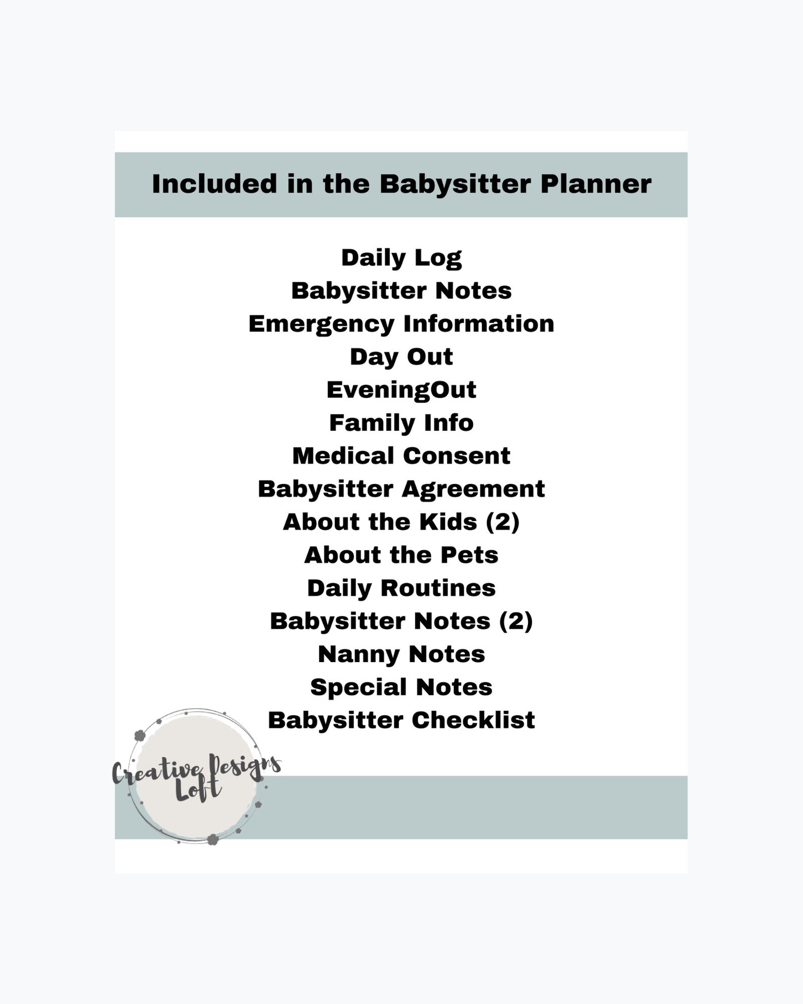 Babysitter Planner Printable, Instant Download PDF, Schedule Trackers ...