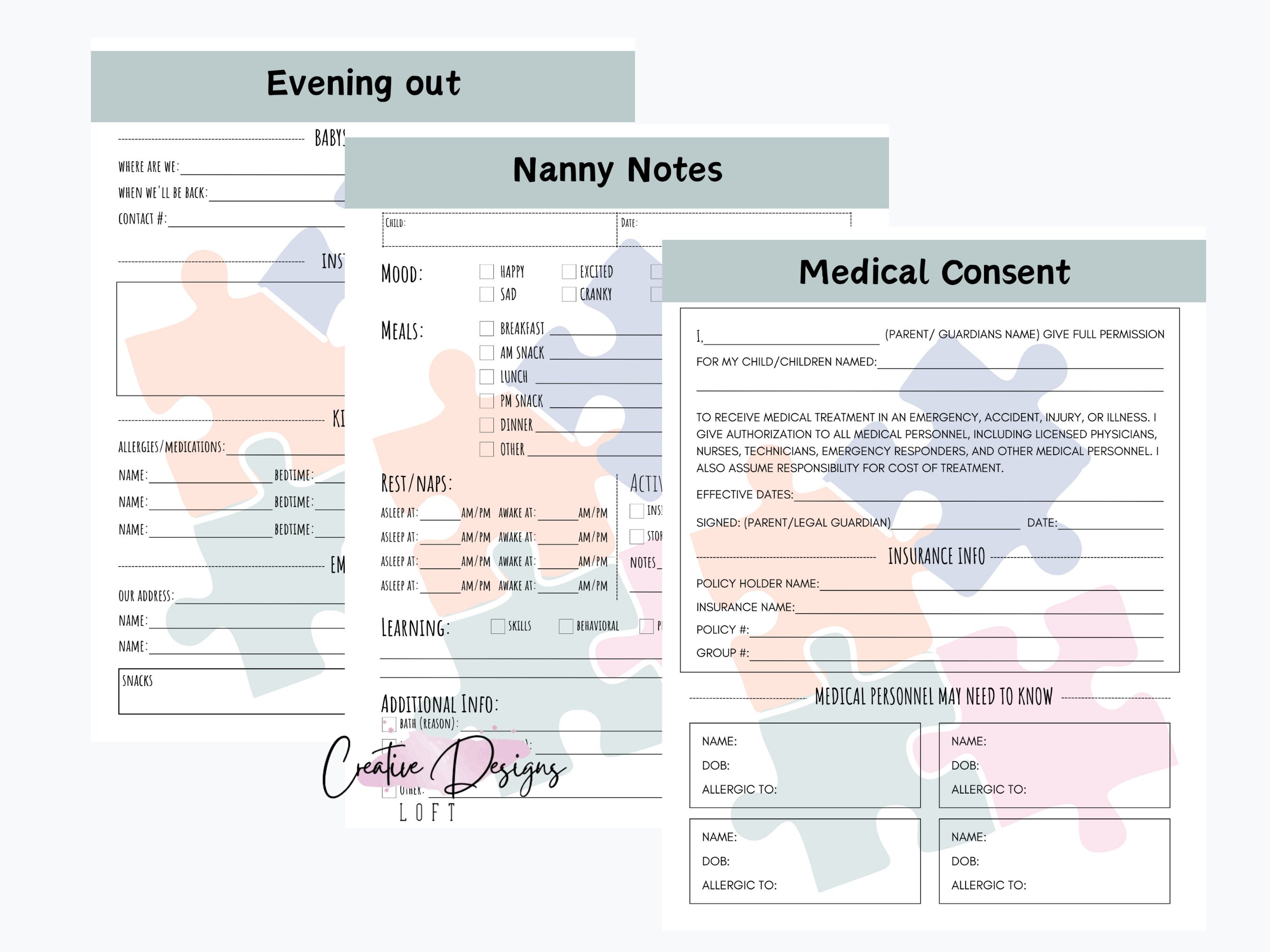 Babysitter Planner Printable, Instant Download PDF, Schedule Trackers ...