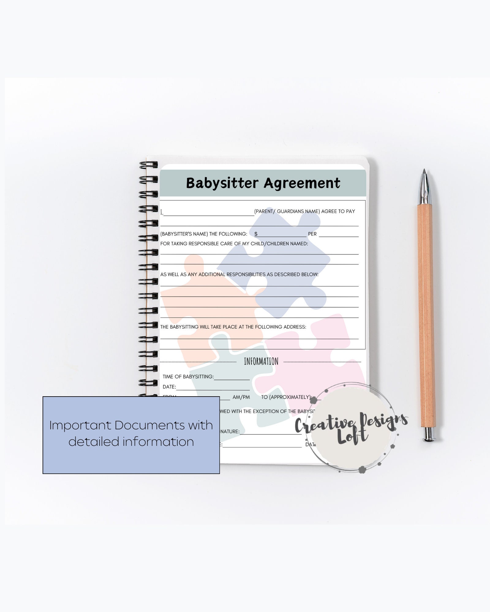 Babysitter Planner Printable, Instant Download PDF, Schedule Trackers ...