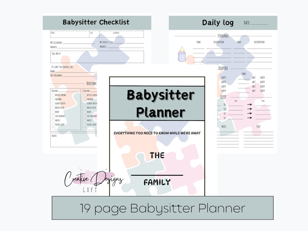 Babysitter Planner Printable, Instant Download PDF, Schedule Trackers ...