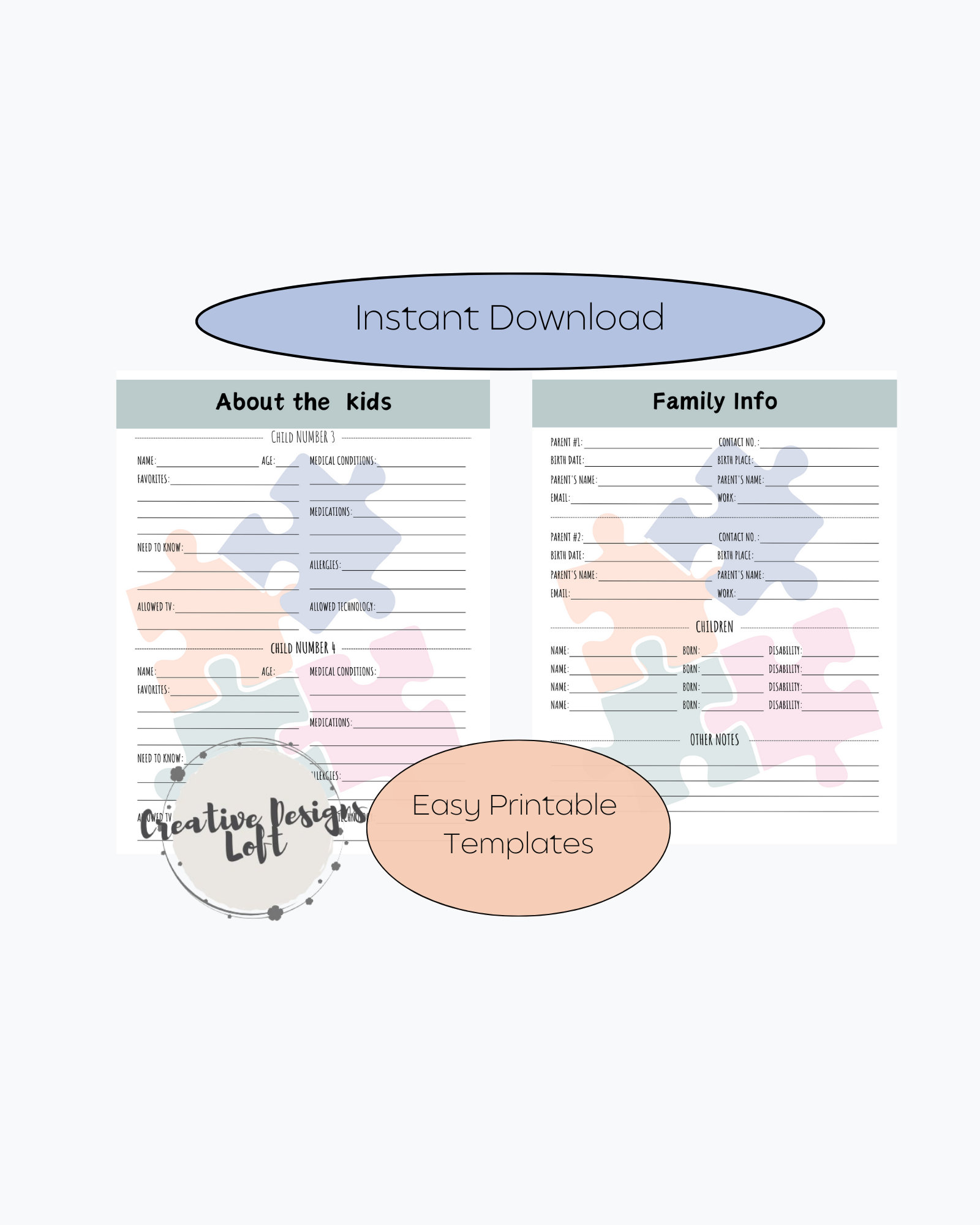 Babysitter Planner Printable, Instant Download PDF, Schedule Trackers ...