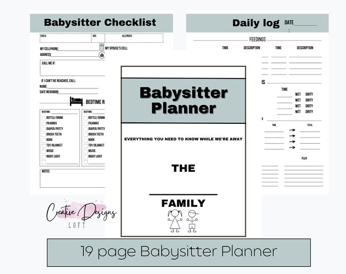 Babysitter Planner Printable, Instant Download PDF, Schedule Trackers ...