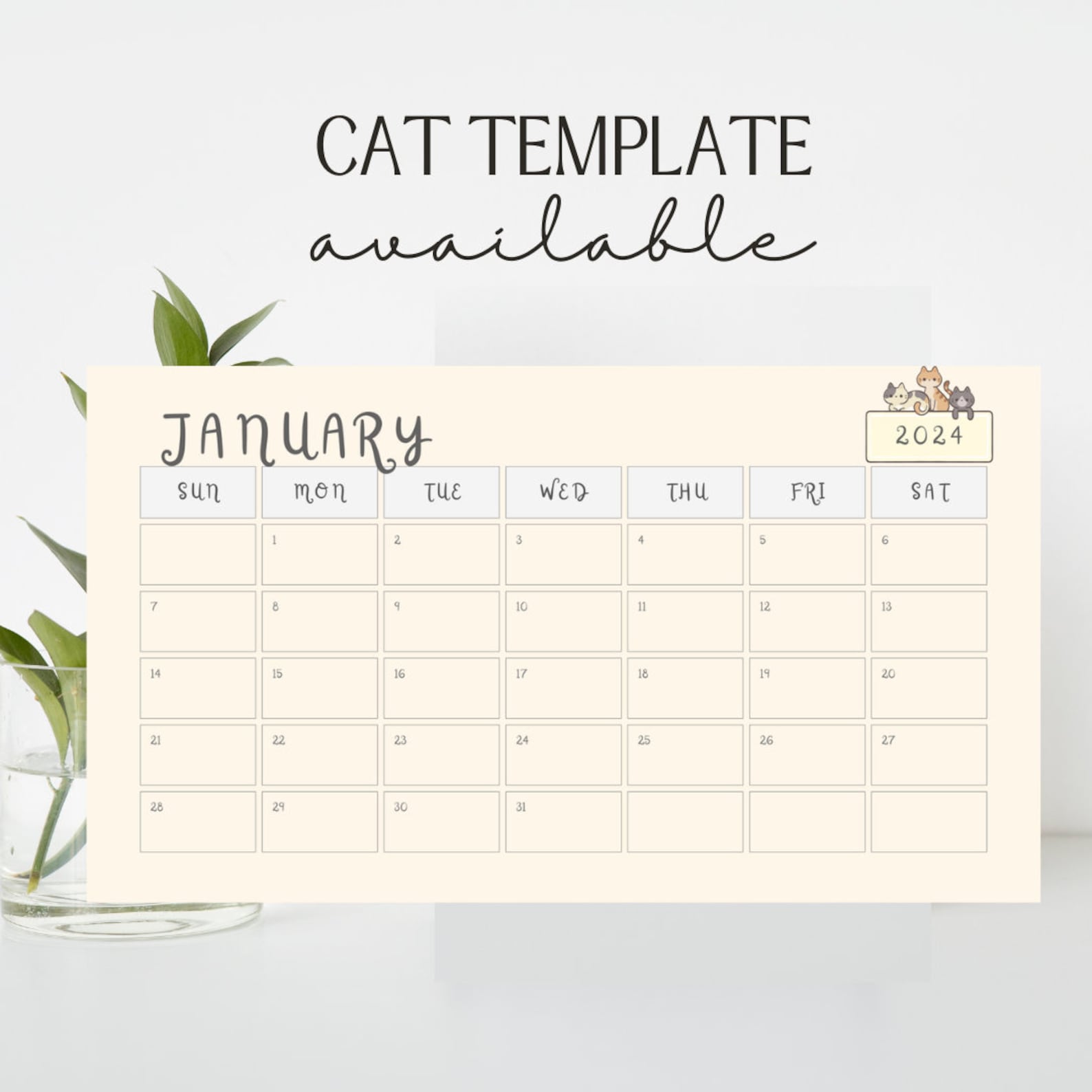 PRINTABLE CAT CALENDAR 2024, Cat Wall Calendar, Original Cat Art, Kitty ...
