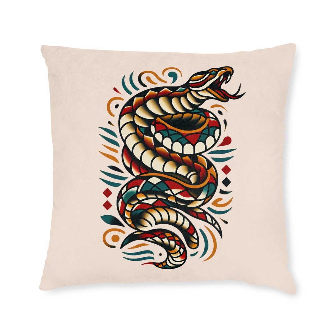Rattlesnake Cushion Cream Flash Tattoo Gifts Western Decor, Cowboy ...