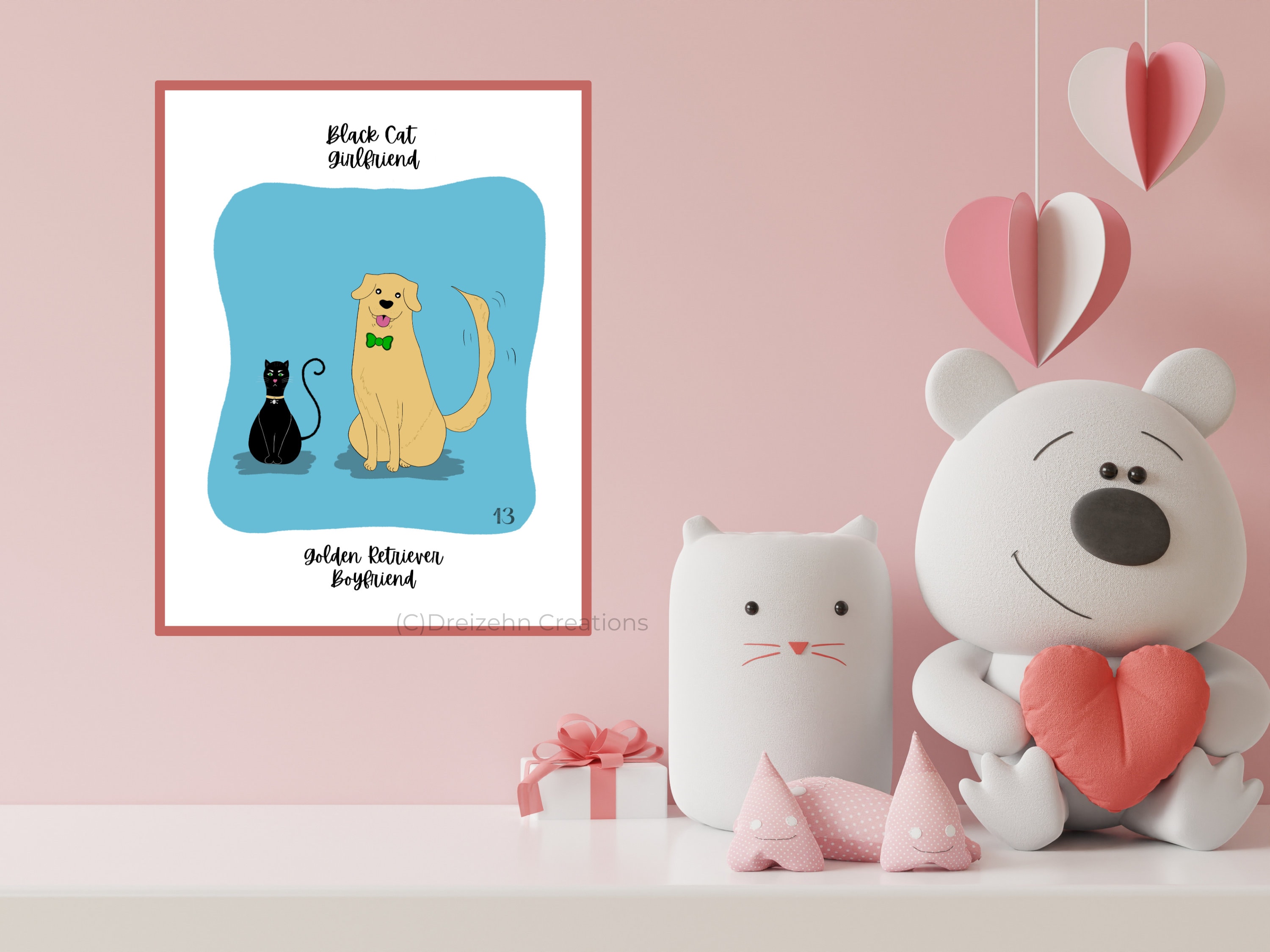 Printable Black Cat Girlfriend and Golden Retriever Boyfriend Wall Art ...