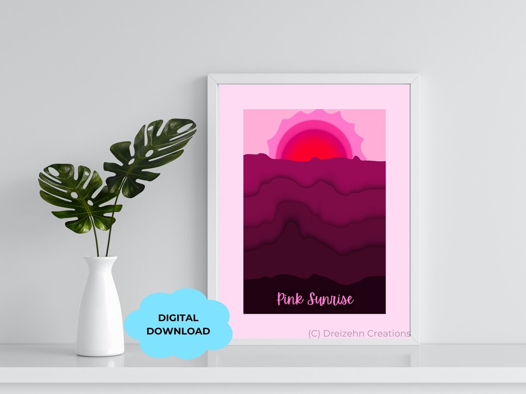Printable Pink Sunrise Wall Art, Pastel Sunrise Print, Girly Aesthetic ...