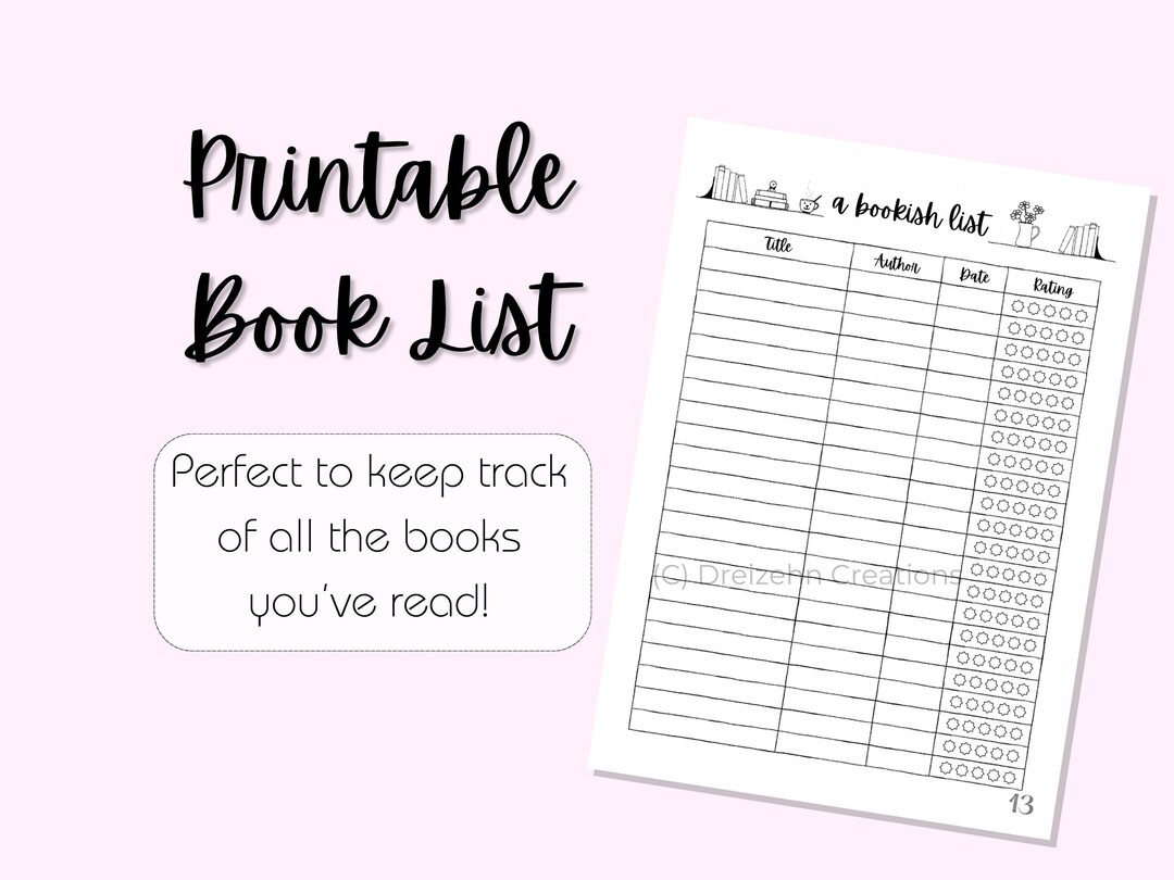 Printable Book List, Reading Tracker, A4 Reading Log, Book Tracker ...