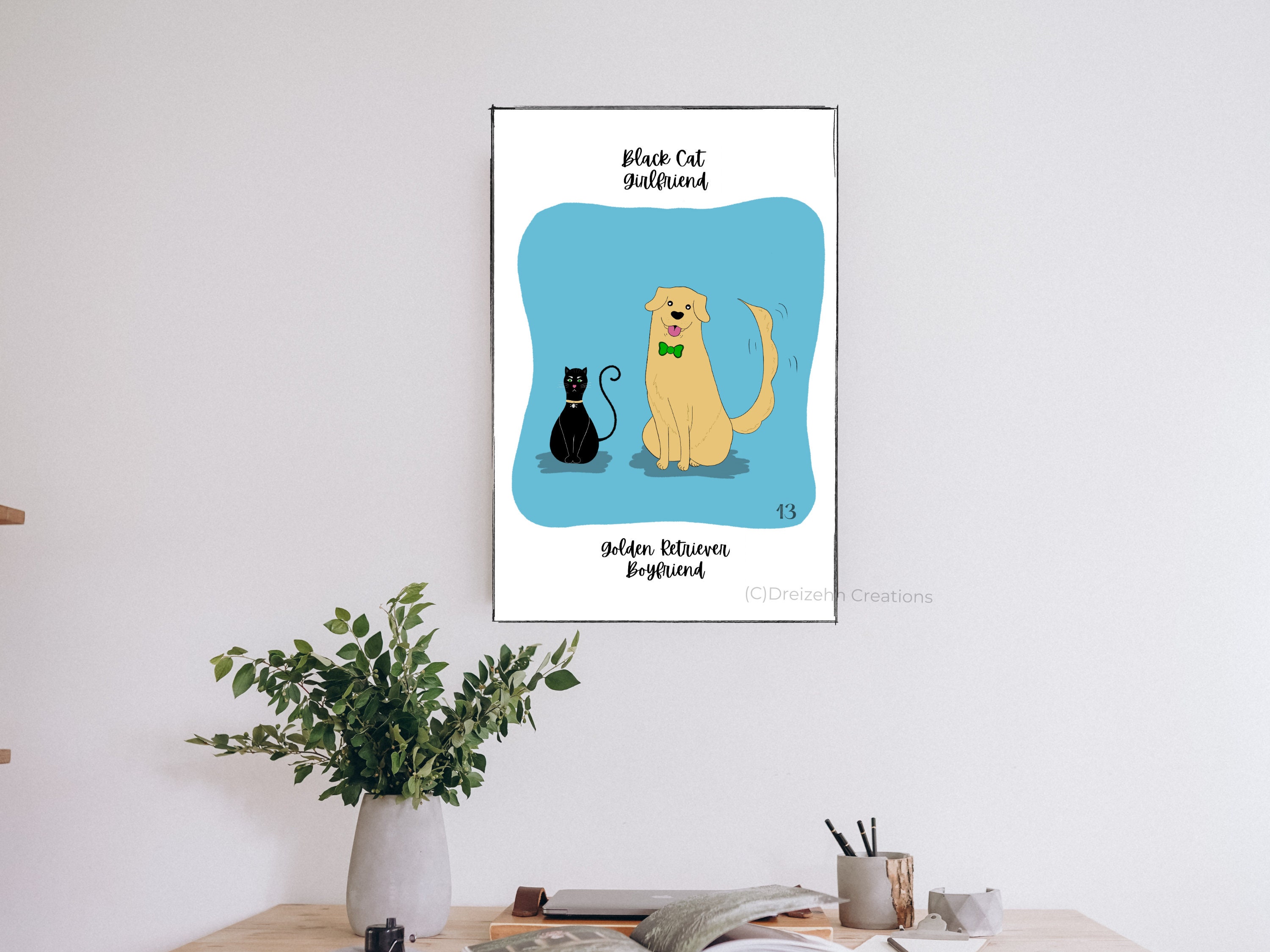 Printable Black Cat Girlfriend and Golden Retriever Boyfriend Wall Art ...