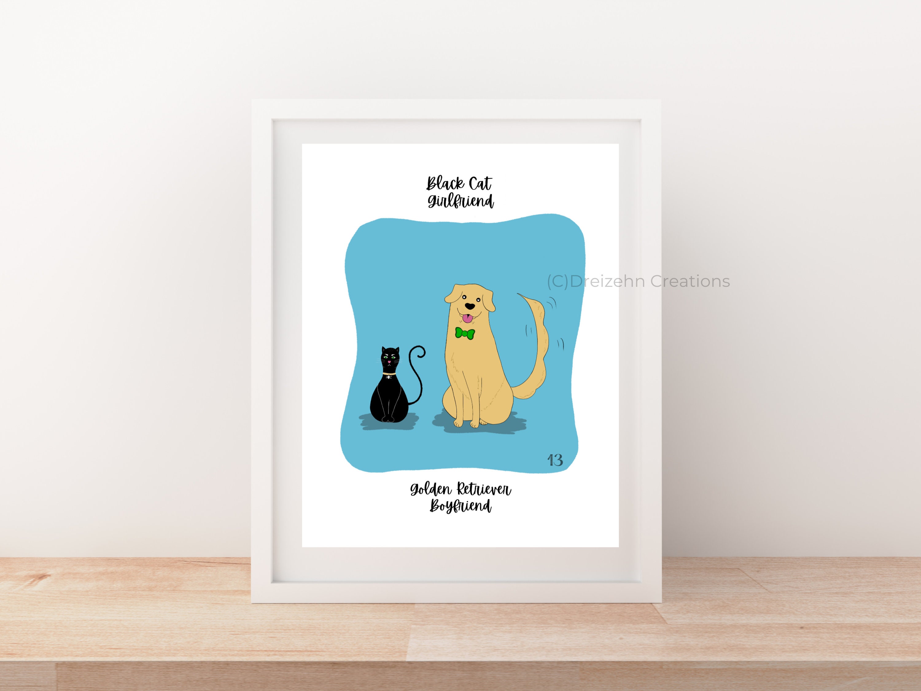 Printable Black Cat Girlfriend and Golden Retriever Boyfriend Wall Art ...