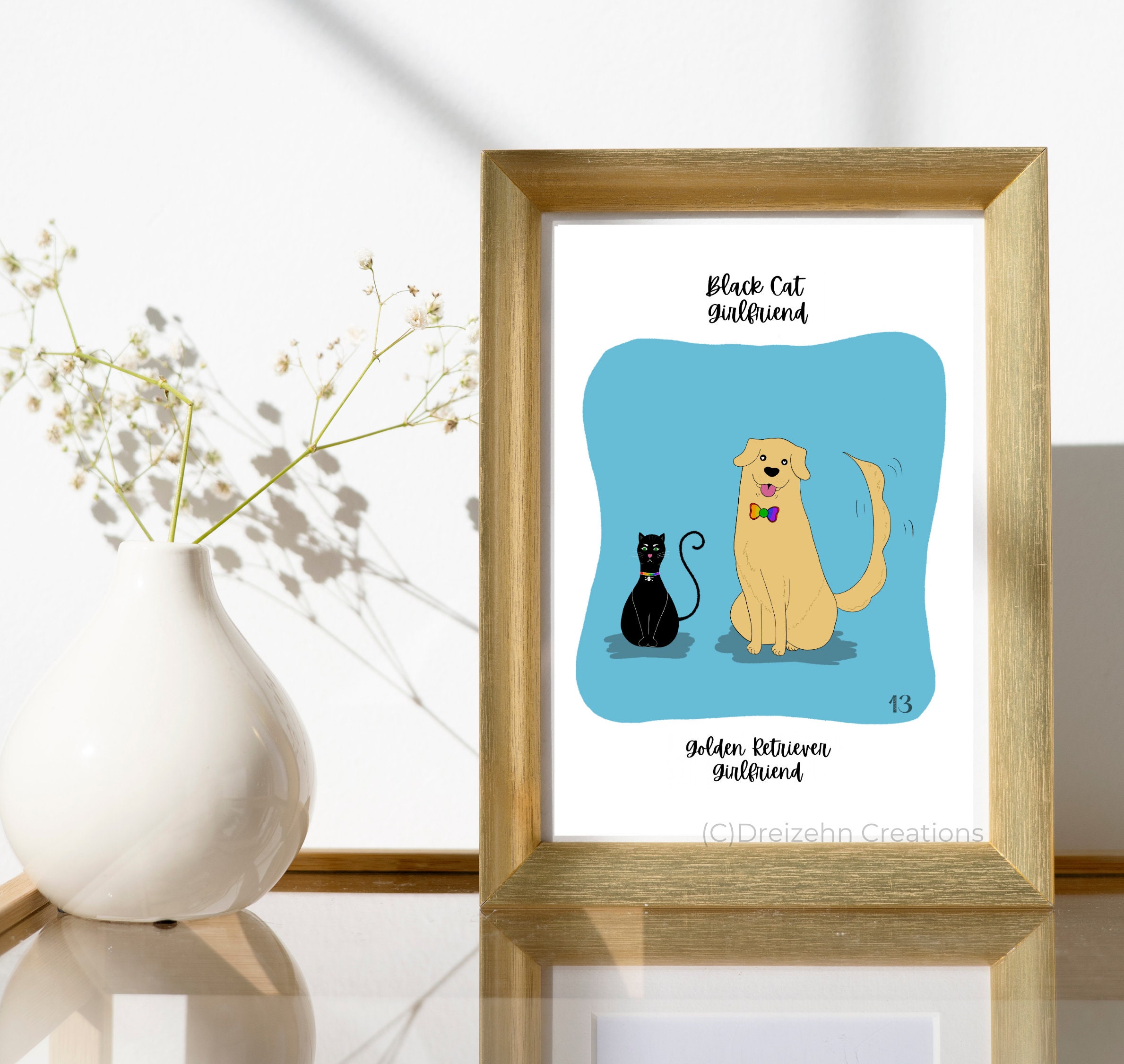 Printable Black Cat Girlfriend and Golden Retriever Boyfriend Wall Art ...