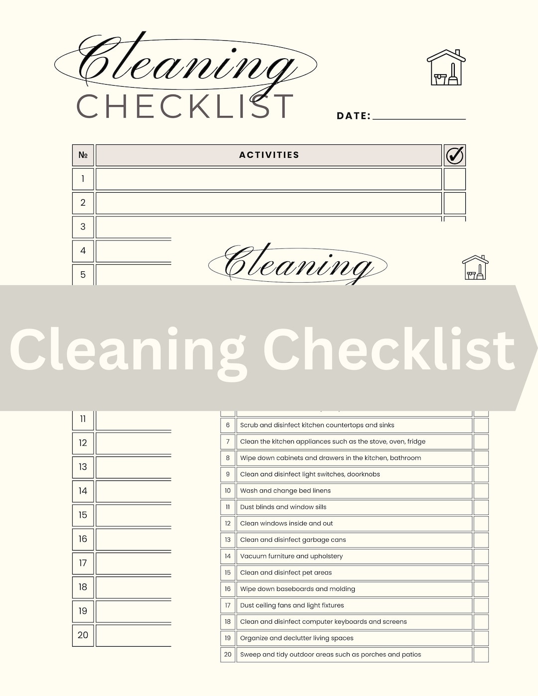 PRINTABLE Daily and Weekly Cleaning Checklist | PDF - Etsy