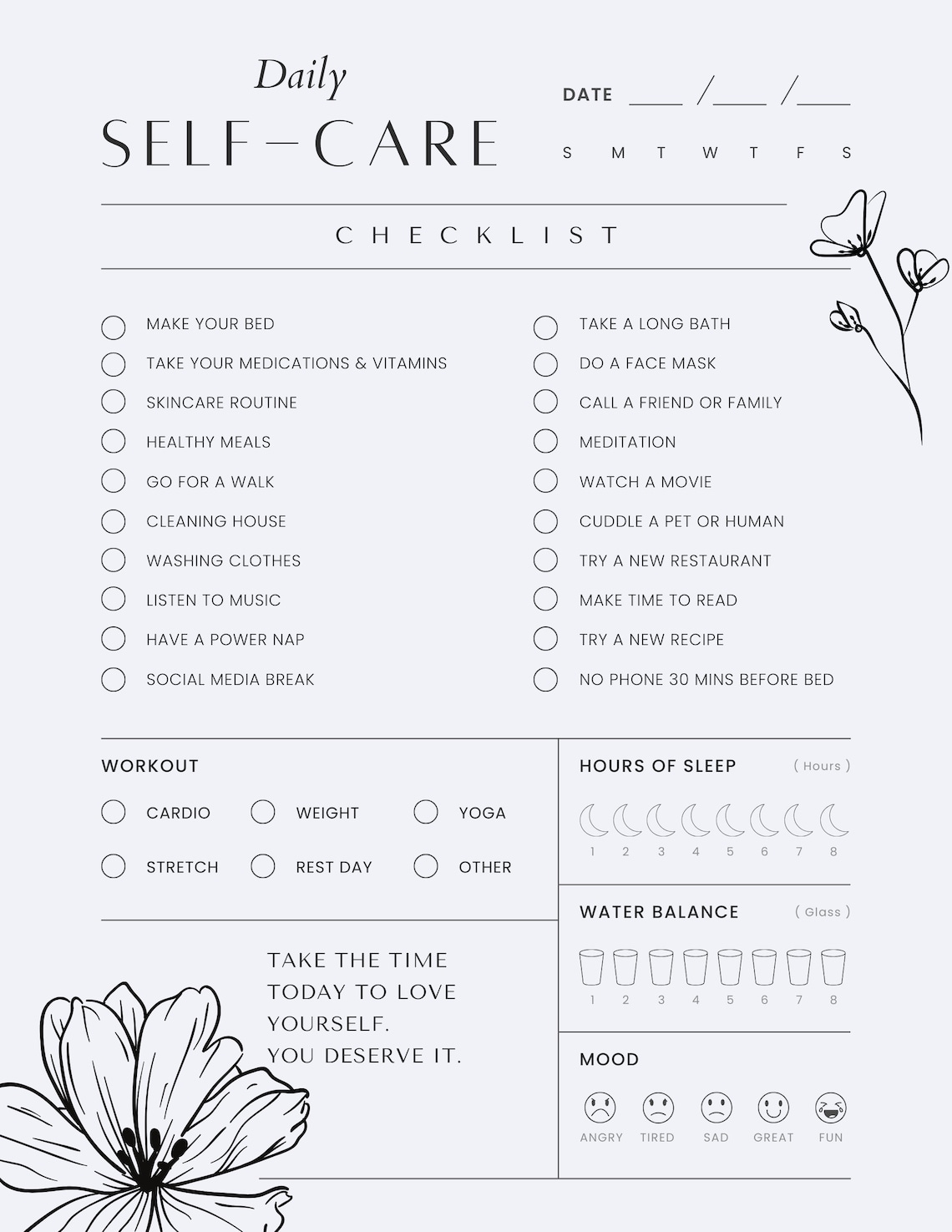 PRINTABLE Self-care, Self Care Worksheet, Self Care Journal Tracker ...