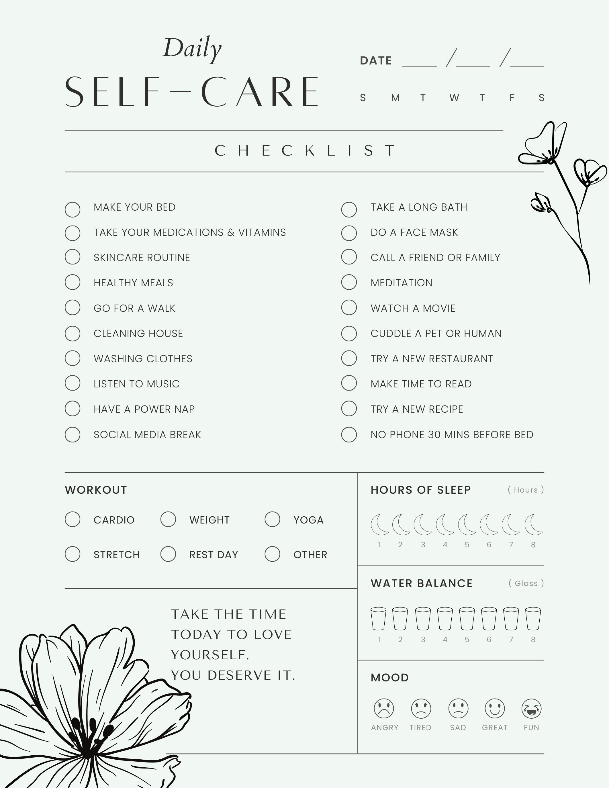 PRINTABLE Self-care, Self Care Worksheet, Self Care Journal Tracker ...