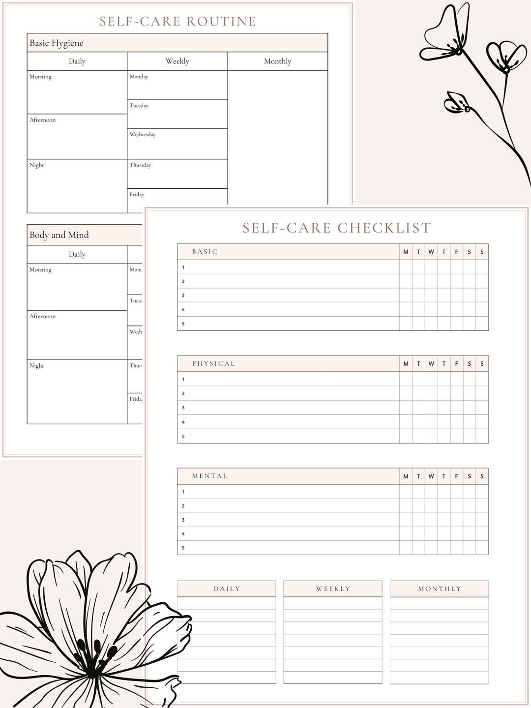 Daily Self Care Printable Checklist, Self-care Ideas, Journal Tracker ...