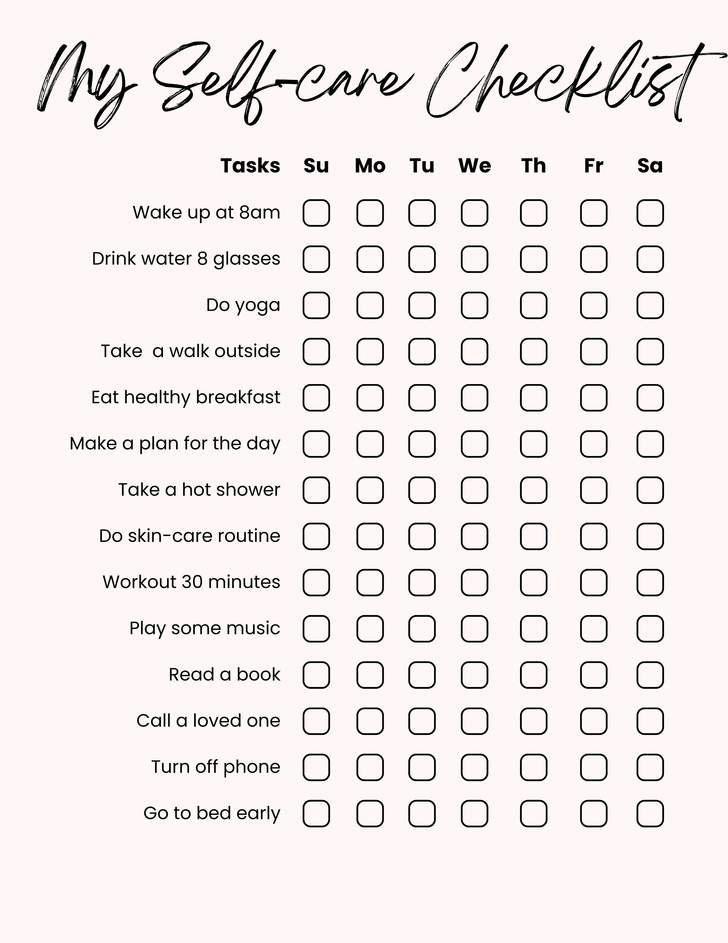 Printable Self Care Checklist Self Care Worksheet Self Care Journal
