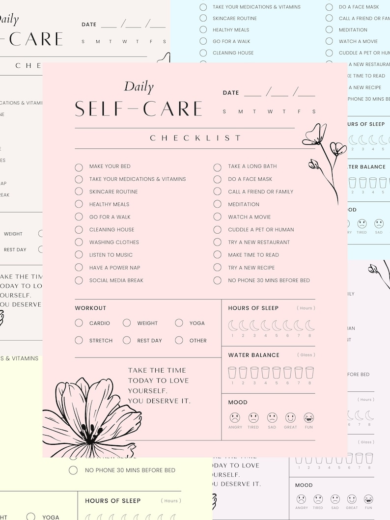 PRINTABLE Self-care, Self Care Worksheet, Self Care Journal Tracker ...