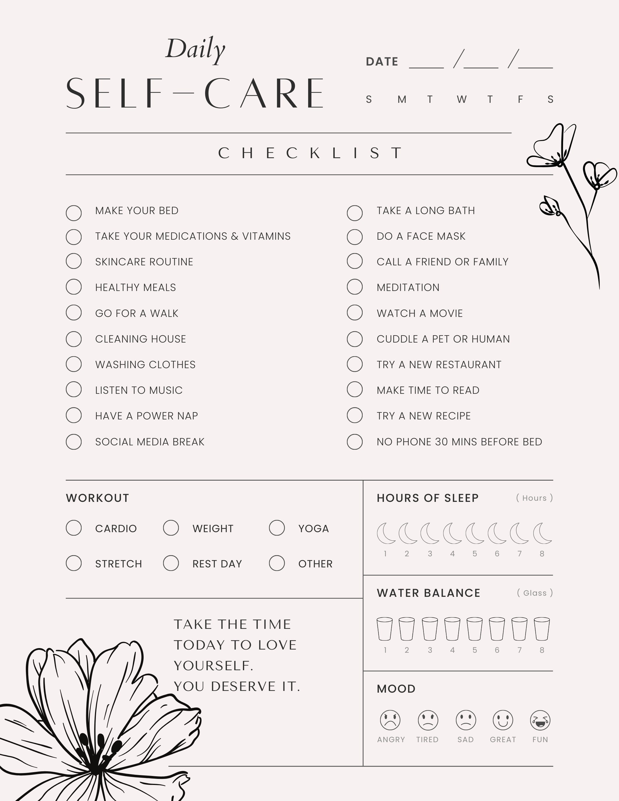 PRINTABLE Self-care, Self Care Worksheet, Self Care Journal Tracker ...