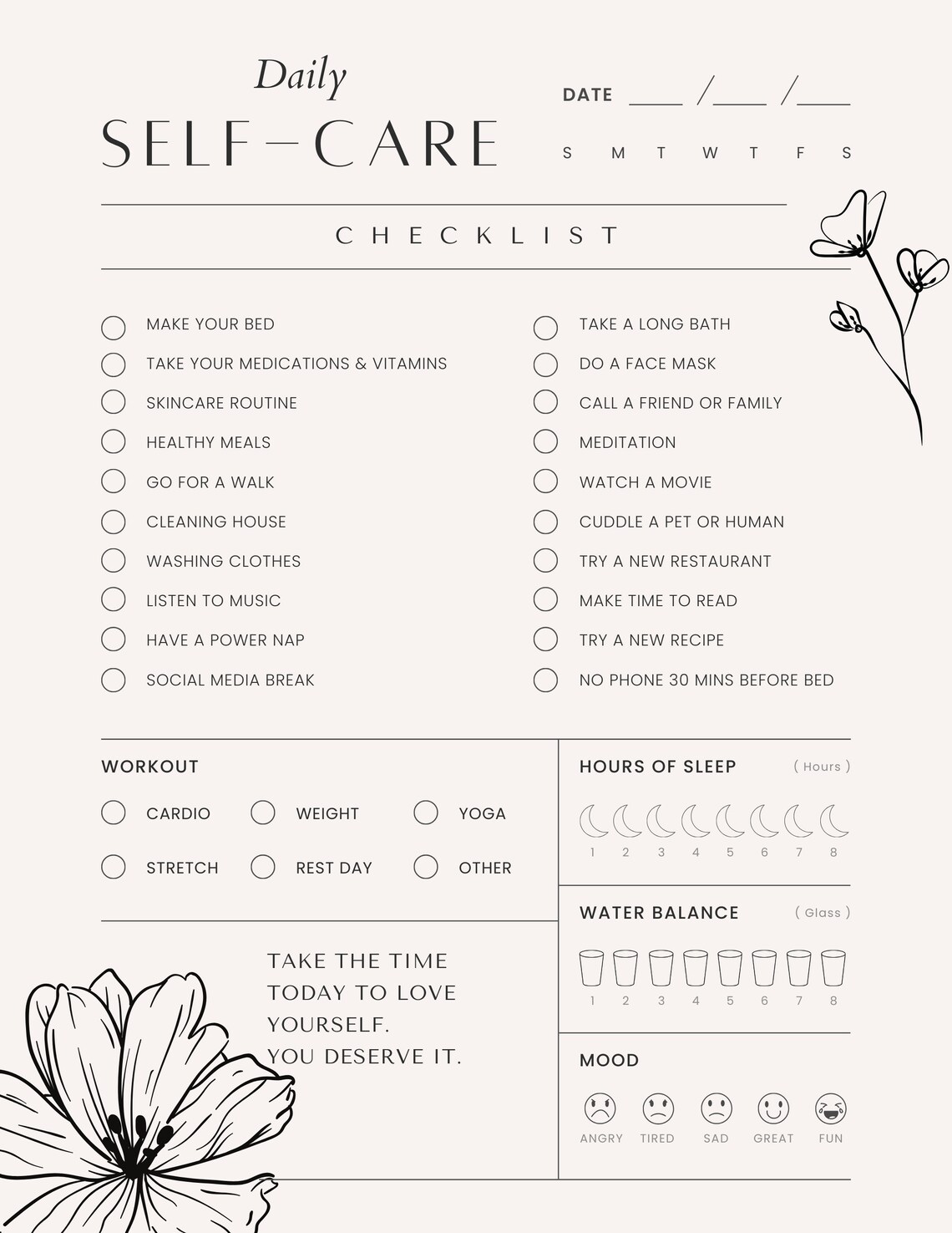 PRINTABLE Self-care, Self Care Worksheet, Self Care Journal Tracker ...