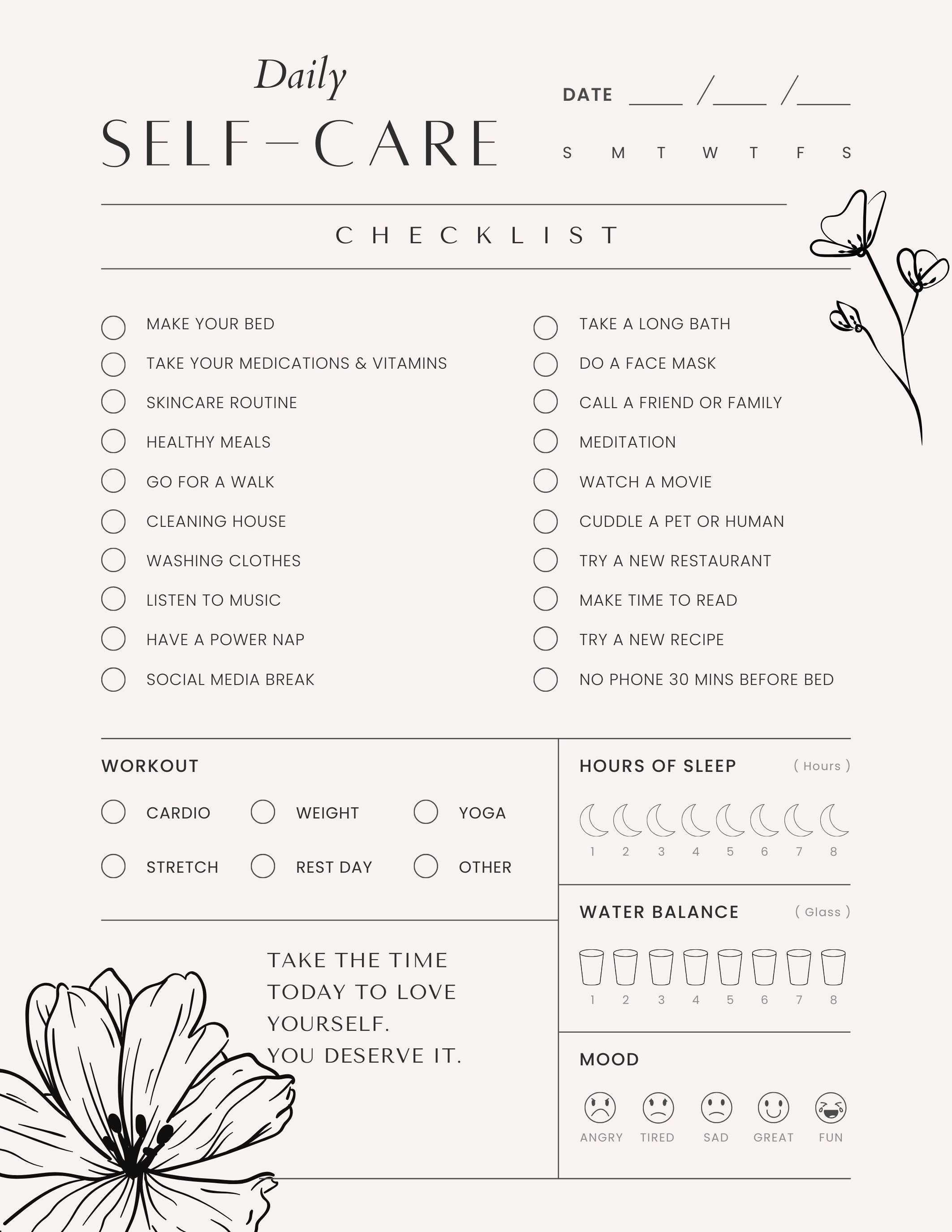 PRINTABLE Self-care, Self Care Worksheet, Self Care Journal Tracker ...