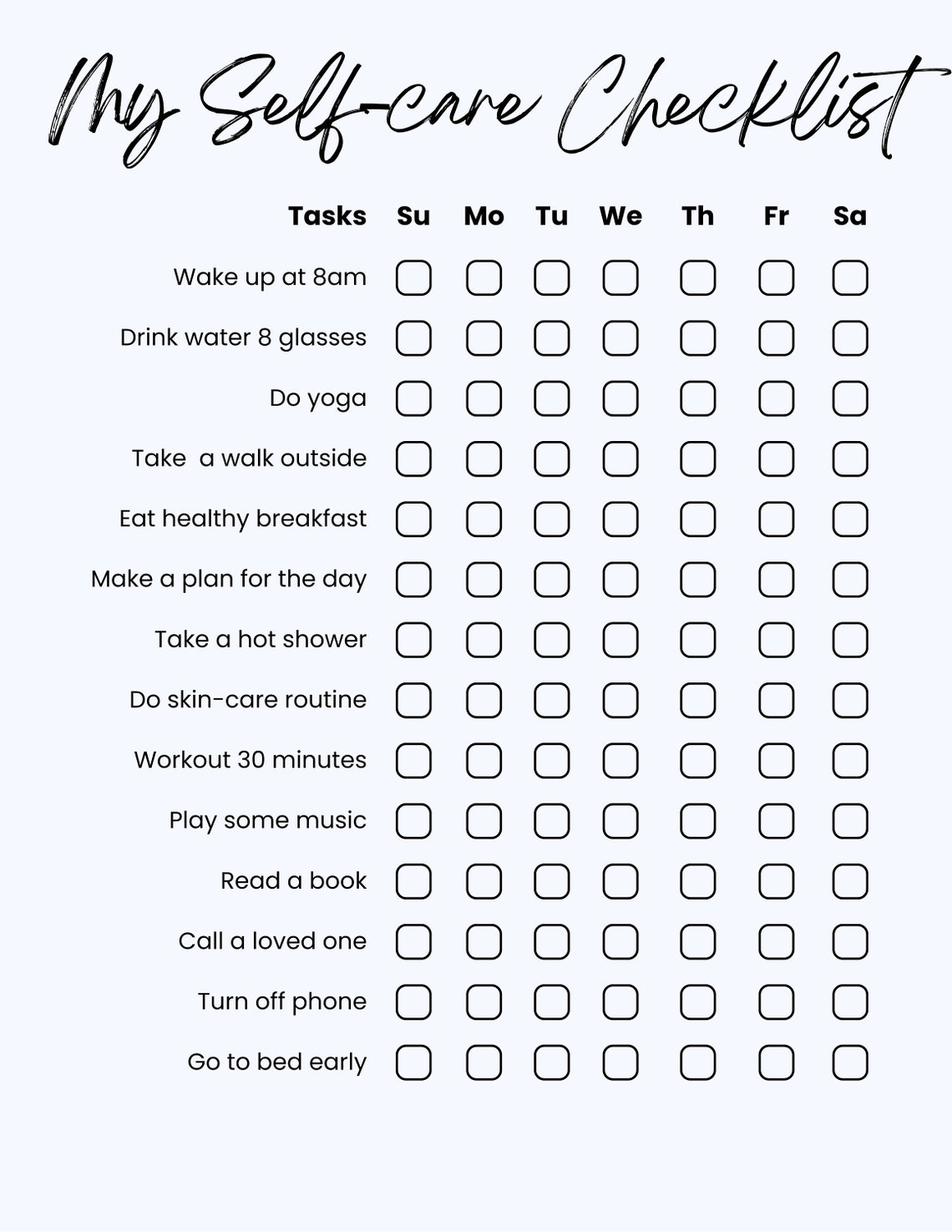 Printable Self Care Checklist Self Care Worksheet Self Care Journal