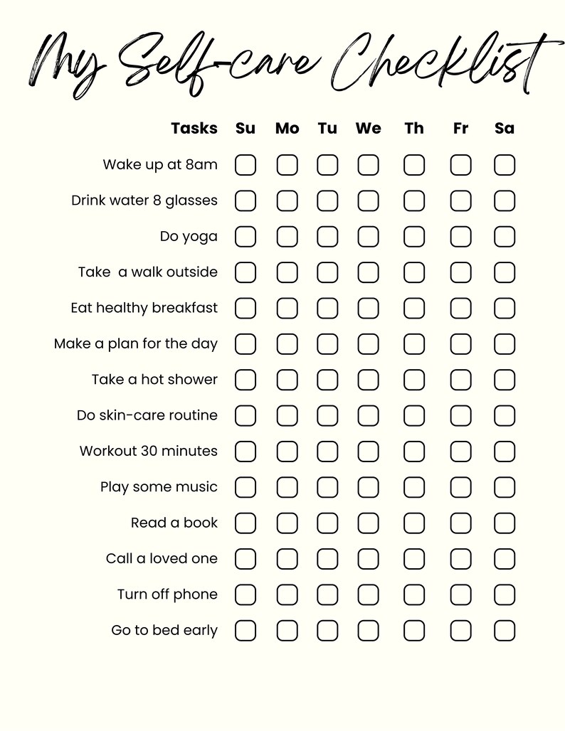 PRINTABLE Self-care Checklist | Self Care Worksheet | Self Care Journal ...