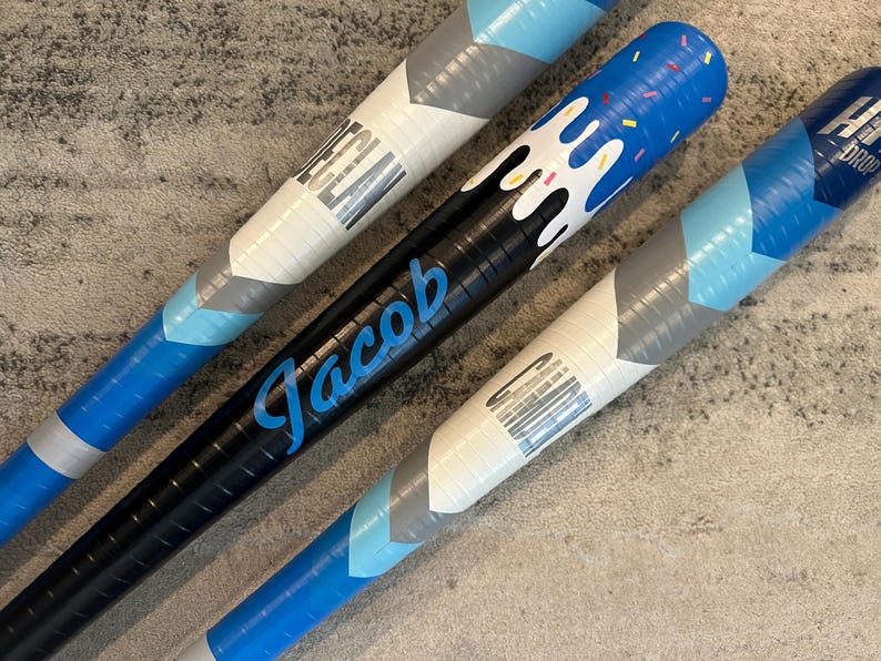 Durable Plastic Customized/wrapped Baseball Bats- Ice Cream Blue Drip ...