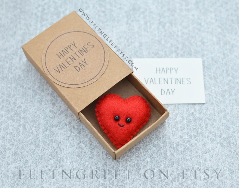 Matchbox Love Heart and Card, Valentines Day Heart Gift, Red Felt Heart ...
