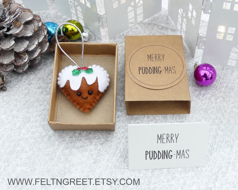 Matchbox Christmas Pudding Pun Gift, Cute Little Felt Christmas Pudding ...