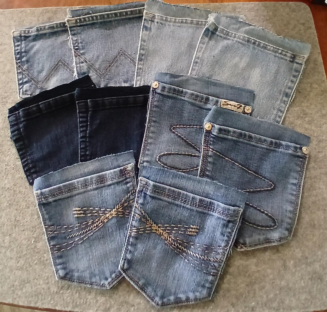 10 Denim Jeans Rear Pockets Recycled Up-cycled Plain Decorative Blue - Etsy