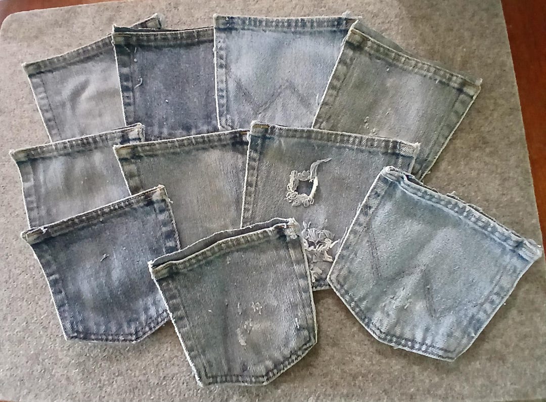10 Denim Jean Back Pockets Upcycled, Recycled Denim Bluejeans Blue Work ...