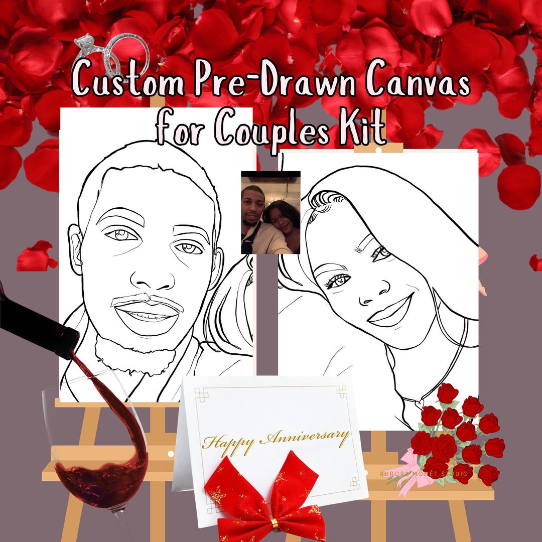 Custom Date Night Pre-drawn CANVAS KIT | Couples Painting | DIY Sip and ...